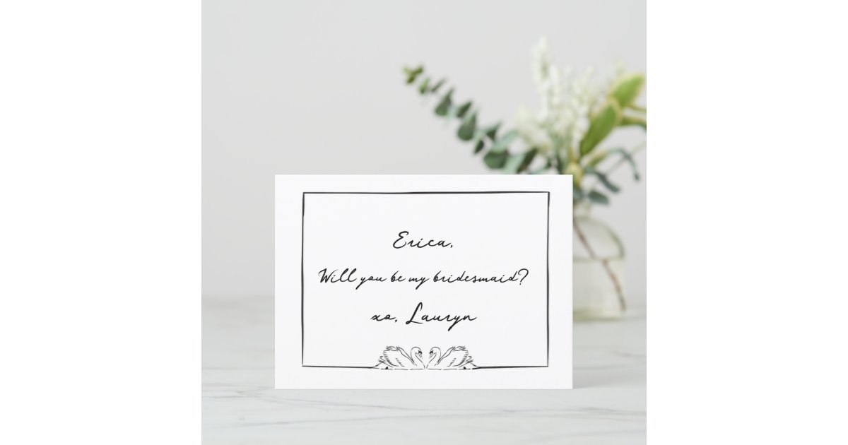 Timeless Swan Black & White Bridesmaid Proposal Thank You Card | Zazzle