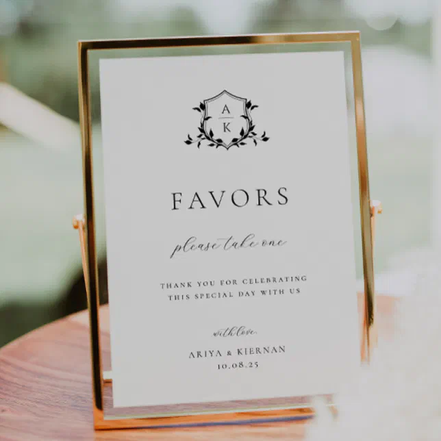 Timeless Vines Black Crest Favor Sign | Zazzle