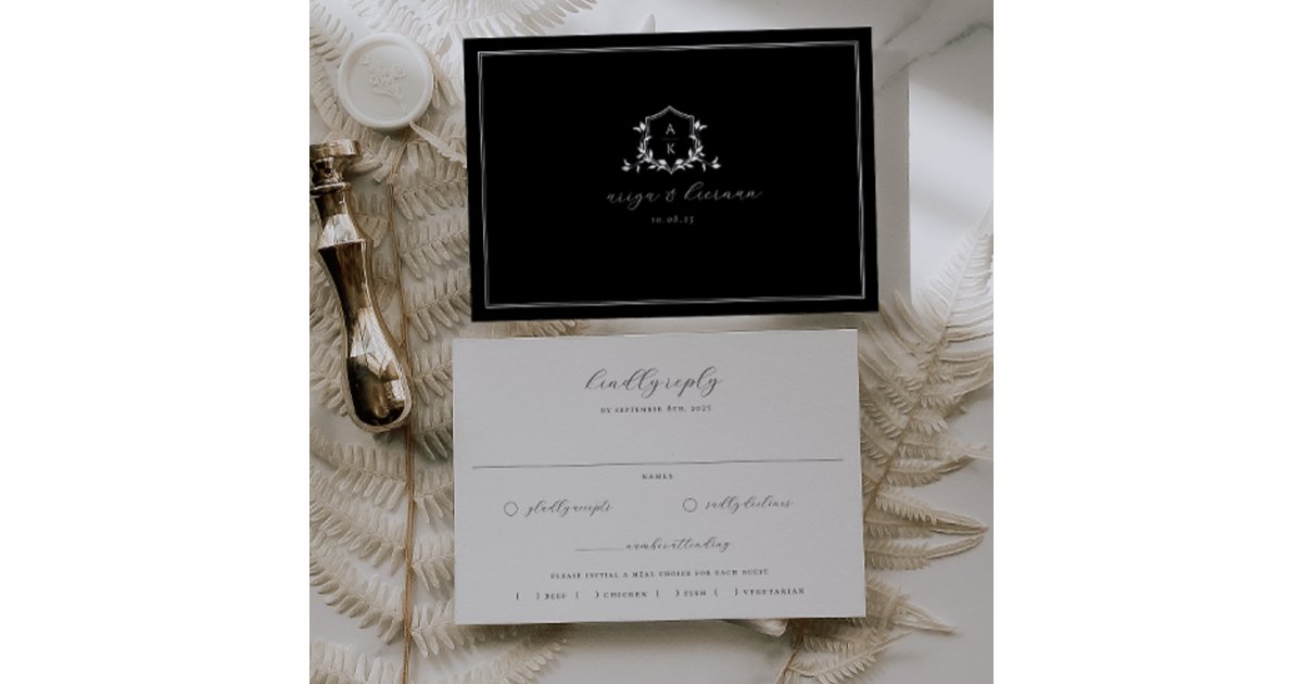 Timeless Vines Black Crest Meal Choice RSVP Card | Zazzle