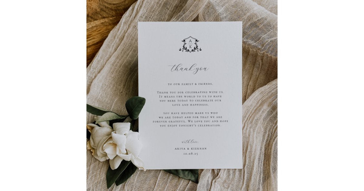 Timeless Vines Crest Reception Thank You Program | Zazzle