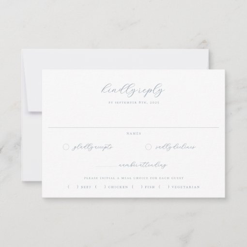 Timeless Vines Dusty Blue Crest Meal Choice RSVP Card | Zazzle