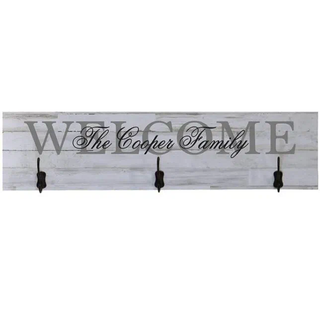 Timeless White Family Welcome Wooden Coat Rack | Zazzle