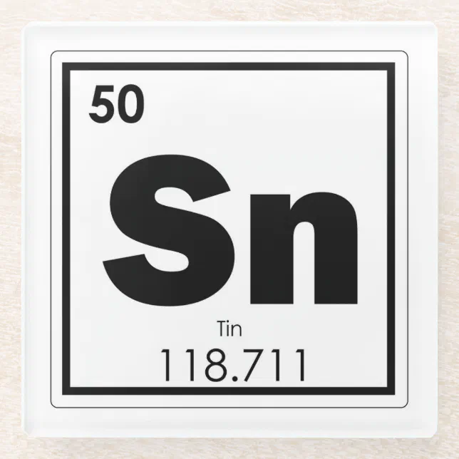 Tin chemical element symbol chemistry formula geek glass coaster | Zazzle