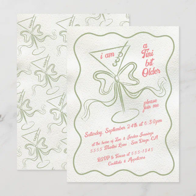 Tini bit older Martini Bow Funky Birthday Invitation | Zazzle
