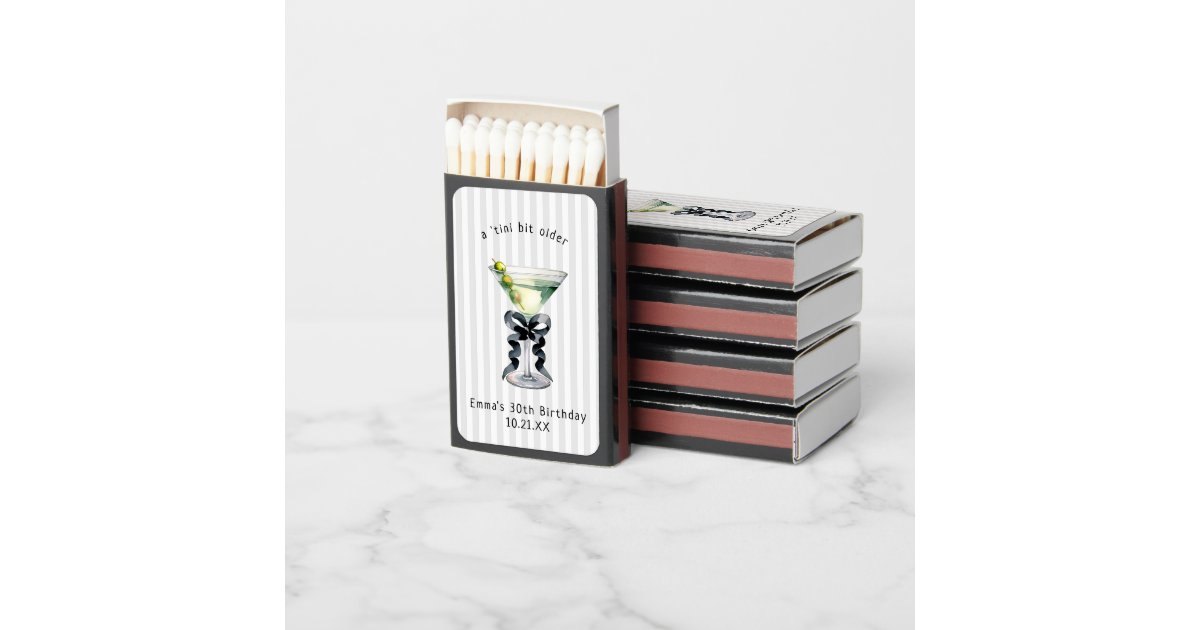 Tini Bit Older | Martini Themed Birthday Matchboxes | Zazzle