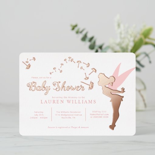 Tinker Bell Baby Shower Pink Foil Invitation | Zazzle