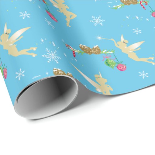 Tinker Bell | Golden Holiday Cheer Pattern Wrapping Paper | Zazzle