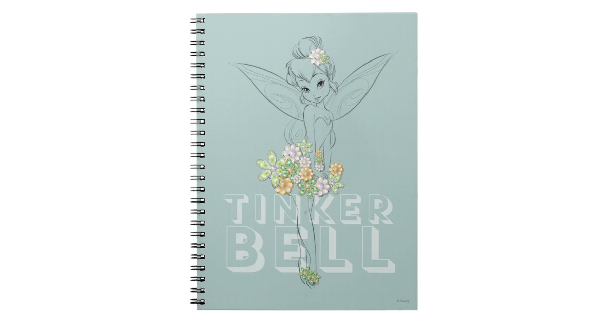 Tinker Bell Sketch With Jewel Flowers Notebook | Zazzle