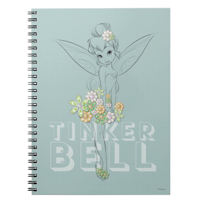 Tinker Bell Sketch With Jewel Flowers Notebook | Zazzle.com