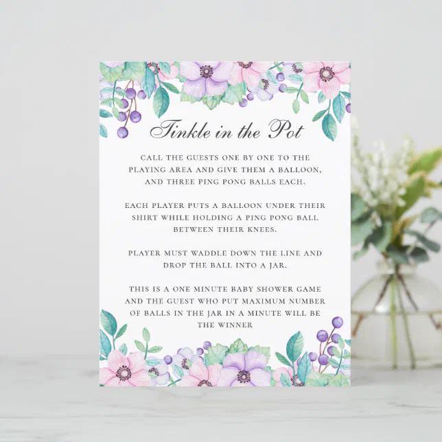 Tinkle in the pot. Purple floral baby shower game | Zazzle