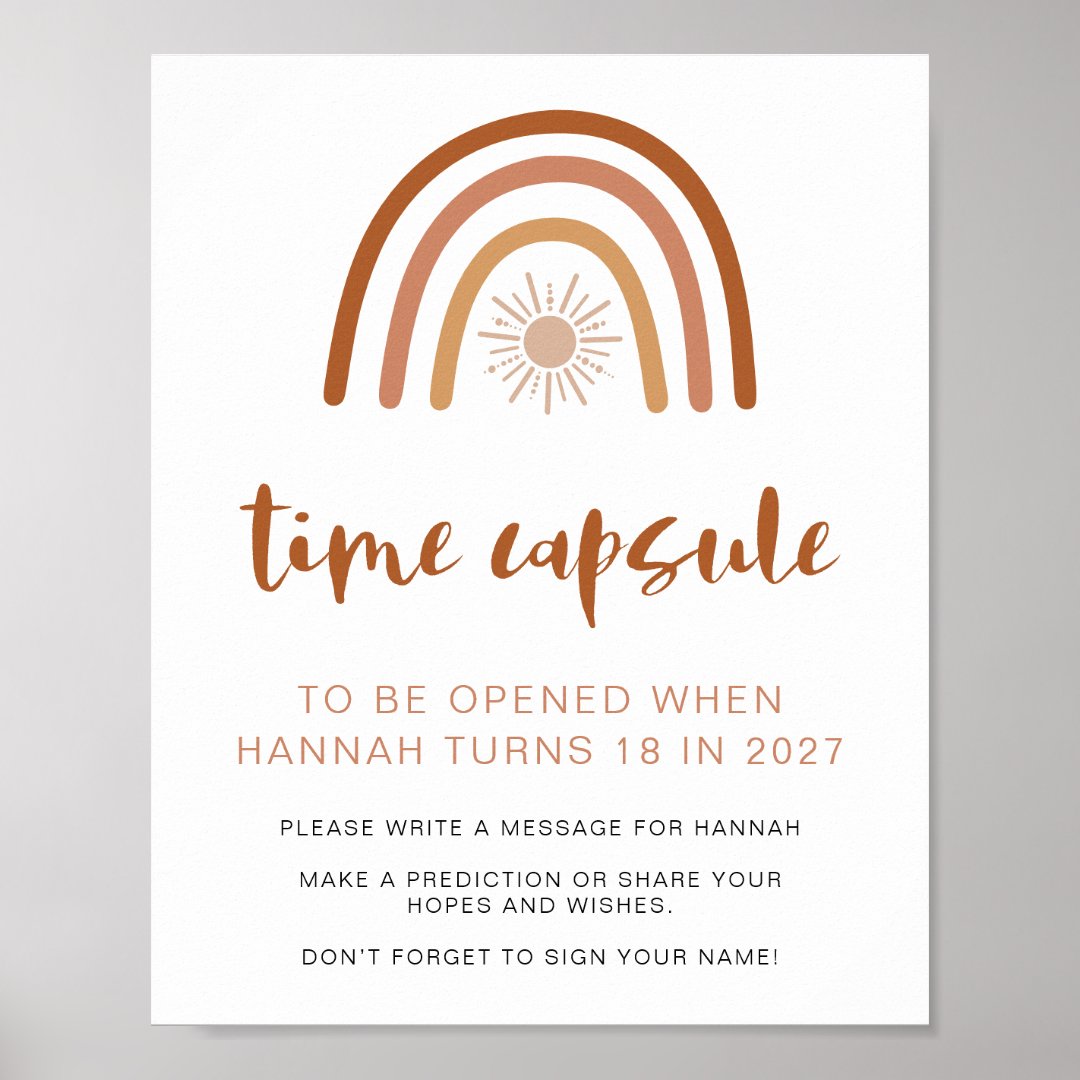 TINLEY Boho Rainbow 1st Birthday Time Capsule Poster | Zazzle