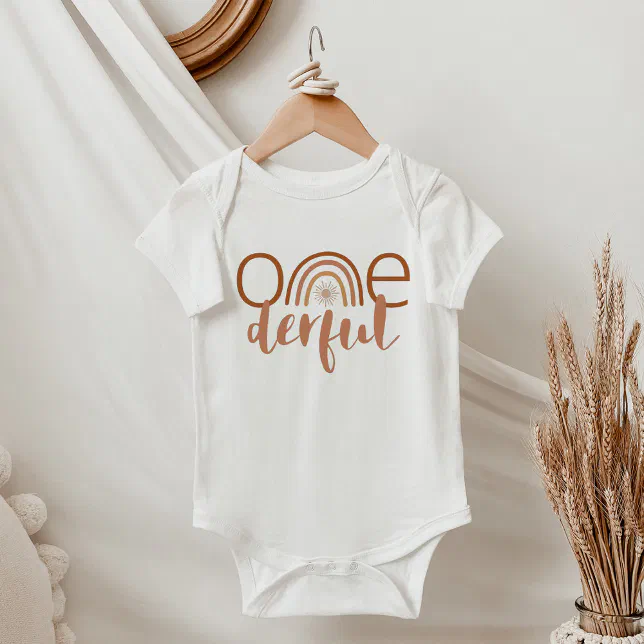 TINLEY Boho Terracotta Rainbow Onederful Birthday Baby Bodysuit | Zazzle