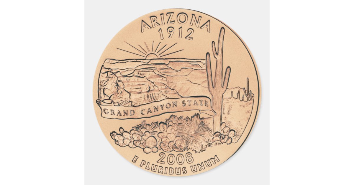 Tinted Arizona State Quarter Design Classic Round Sticker | Zazzle
