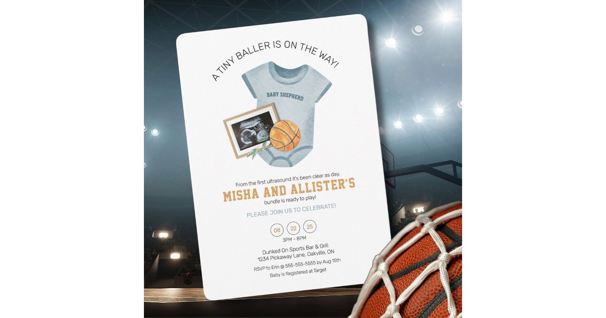 Tiny Baller Basketball Baby Shower Invitation | Zazzle
