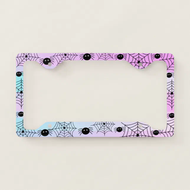 Tiny Cartoon Black Spiders and Spider Web Pattern License Plate Frame ...