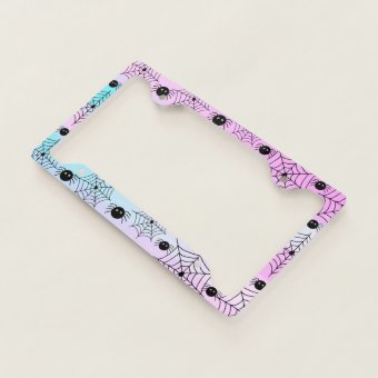 Tiny Cartoon Black Spiders and Spider Web Pattern License Plate Frame ...
