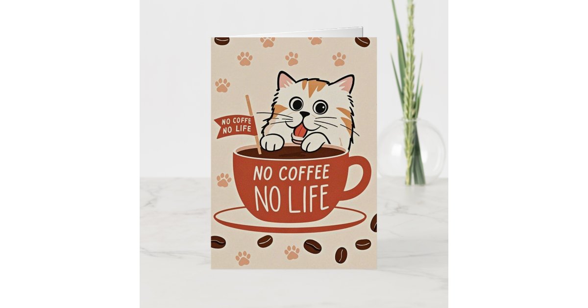 Tiny cat paw prints and coffee beans Poster Foil Greeting Card | Zazzle