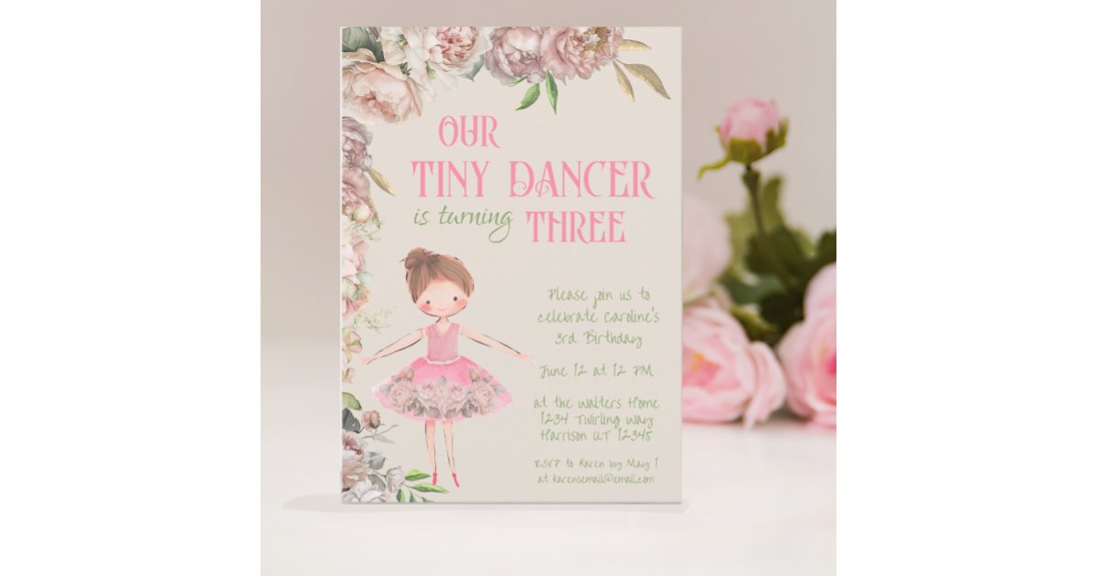 Tiny Dancer Ballerina Third Birthday Invitation | Zazzle