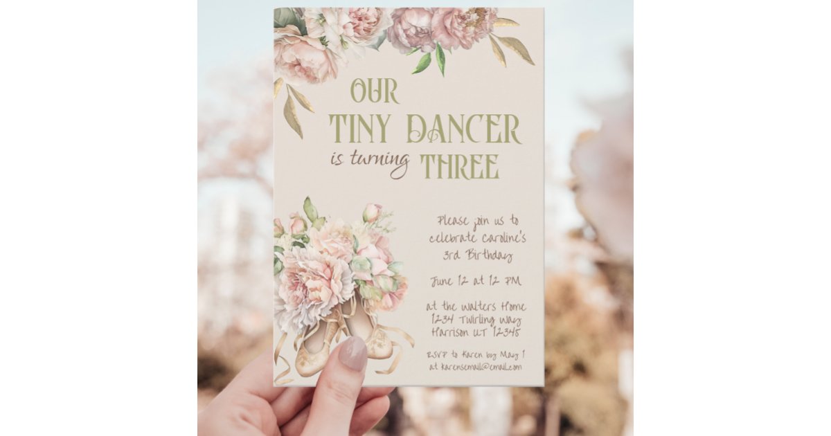 Tiny Dancer Ballet Third Birthday Invitation | Zazzle