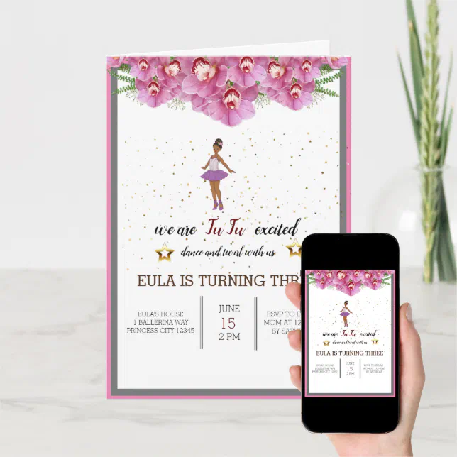 Tiny Dancer Pink Floral Ballet Birthday Party Invitation | Zazzle
