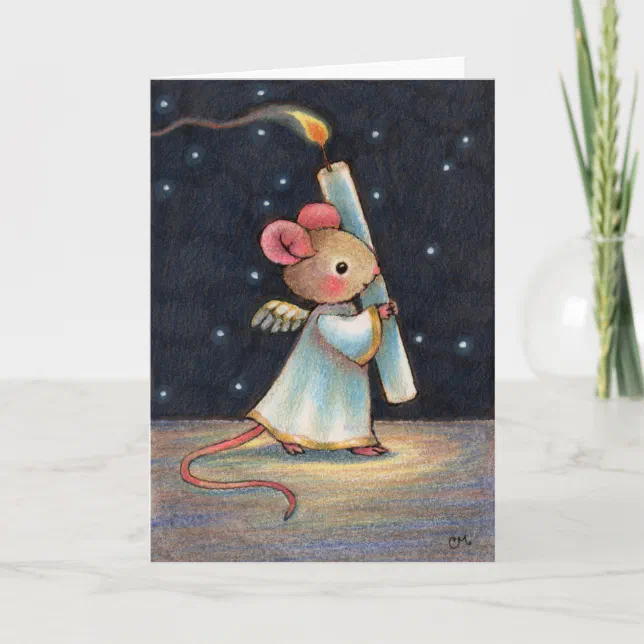 Tiny Flame - Cute Christmas Angel Mouse Art Holiday Card | Zazzle