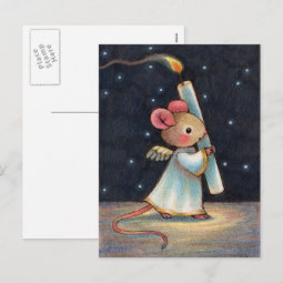 Tiny Flame: Cute Christmas Angel Mouse Art Holiday Postcard | Zazzle