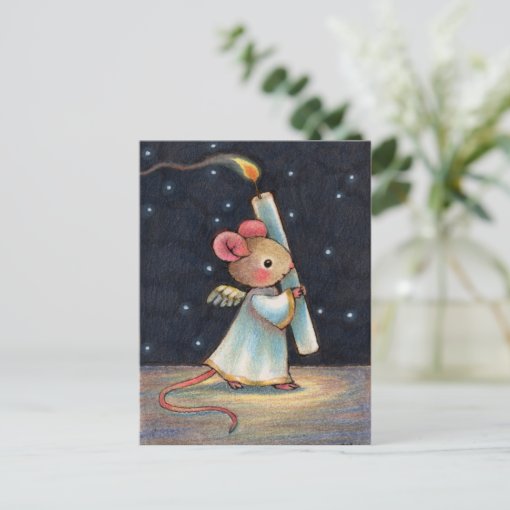 Tiny Flame: Cute Christmas Angel Mouse Art Holiday Postcard | Zazzle