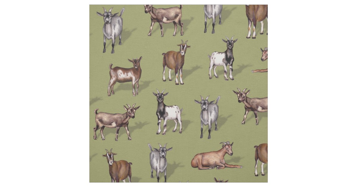 Tiny Goats on Green - Goat Herd Pattern Fabric | Zazzle