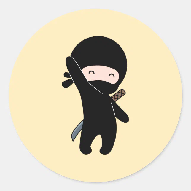 Tiny Happy Ninja on Yellow Classic Round Sticker | Zazzle