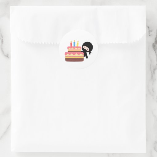 Tiny Ninja Behind Birthday Cake Classic Round Sticker | Zazzle