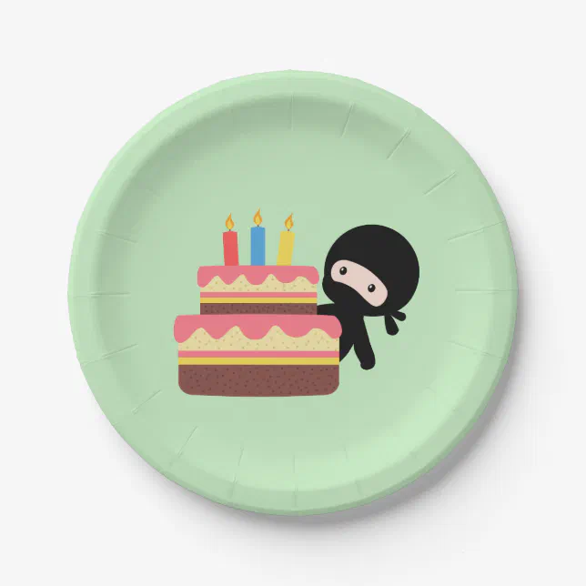 Tiny Ninja Behind Birthday Cake Green Paper Plates | Zazzle
