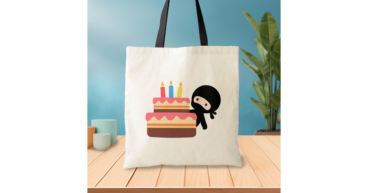 Tiny Ninja Behind Birthday Cake Tote Bag | Zazzle