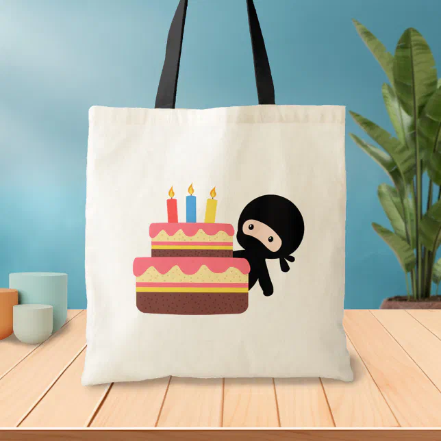 Tiny Ninja Behind Birthday Cake Tote Bag | Zazzle