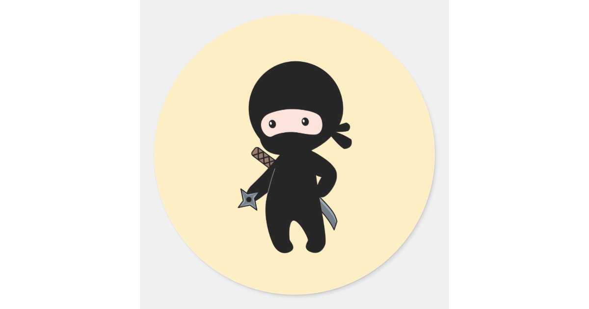 Tiny Ninja Holding Throwing Star on Yellow Classic Round Sticker | Zazzle