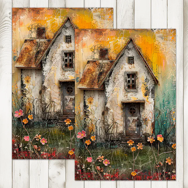 TINY SHABBY COUNTRY HOUSE MIXED MEDIA DECOUPAGE TISSUE PAPER | Zazzle