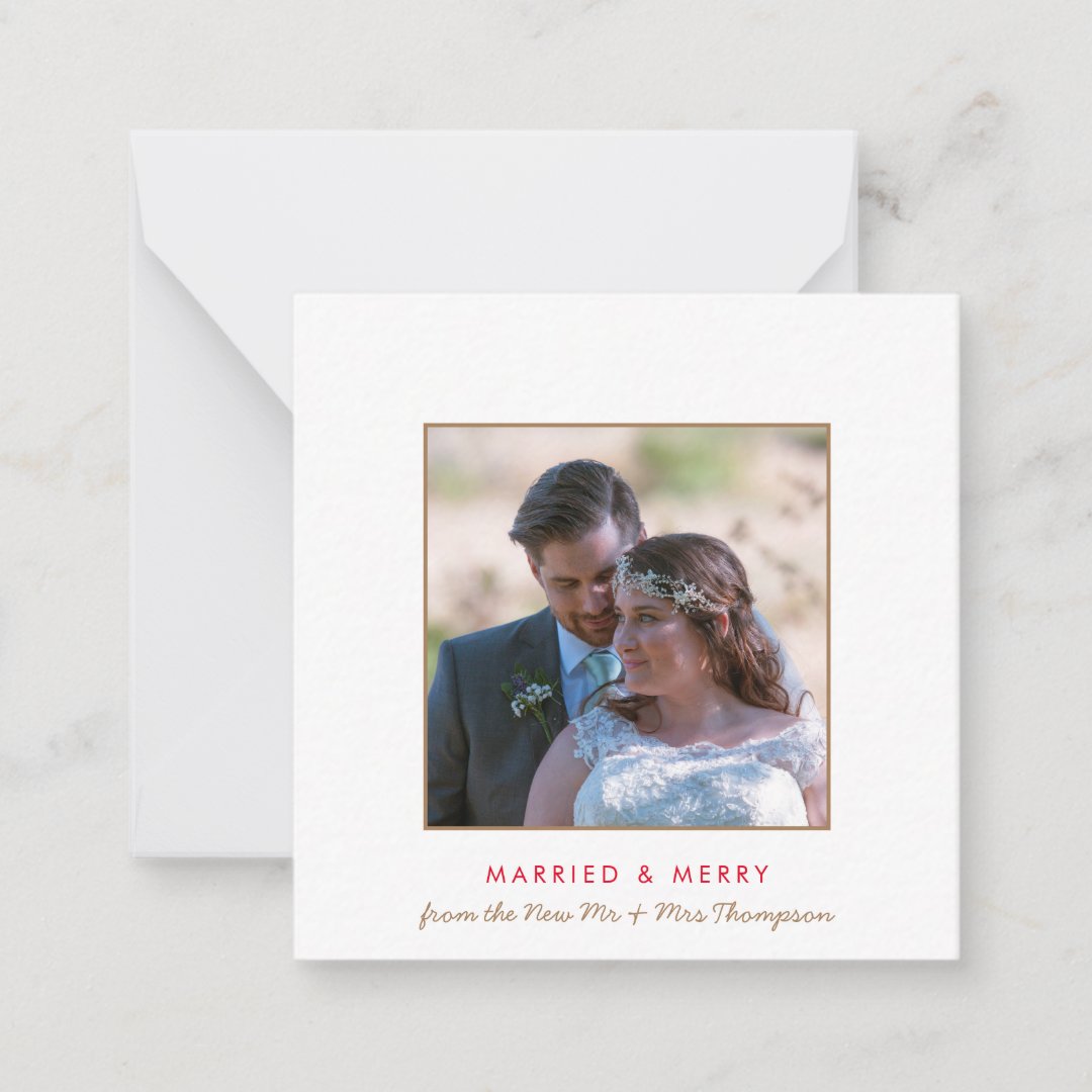 TINY SIZE| Married and Merry Photo Christmas Note Card | Zazzle