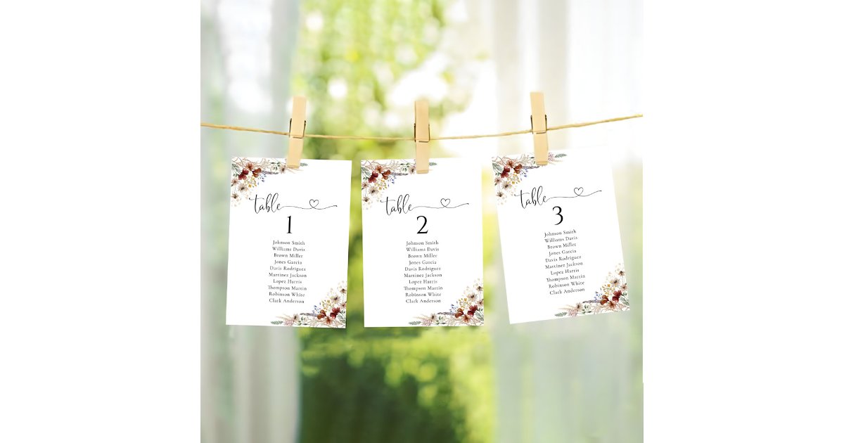 Tiny Wildflower Wedding Table Seating Chart Cards | Zazzle