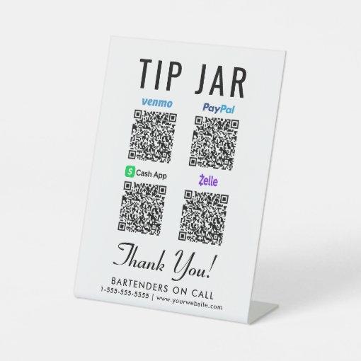 Tip Jar QR Code Venmo Paypal Cashapp Zelle Pedestal Sign | Zazzle