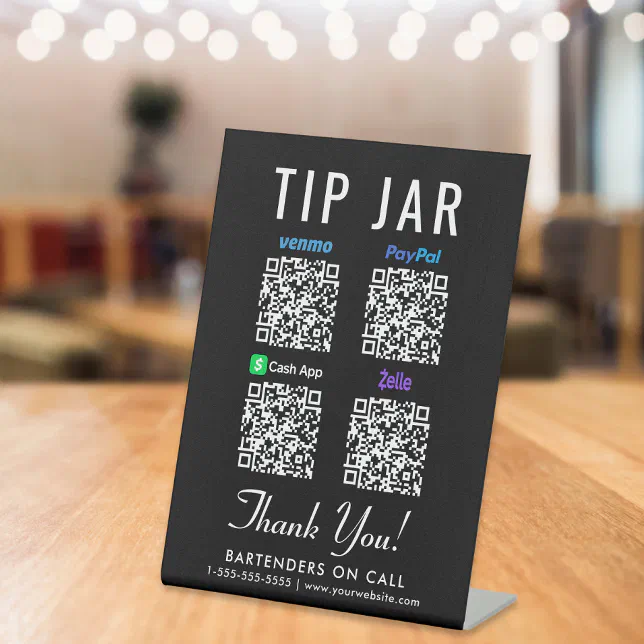 Tip Jar QR Code Venmo Paypal Cashapp Zelle Pedestal Sign | Zazzle