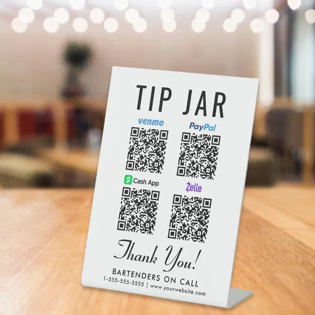 Tip Jar QR Code Venmo Paypal Cashapp Zelle Pedestal Sign | Zazzle