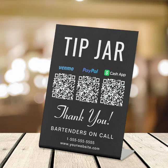 Tip Jar Venmo Paypal Cashapp QR Codes Black Pedestal Sign | Zazzle