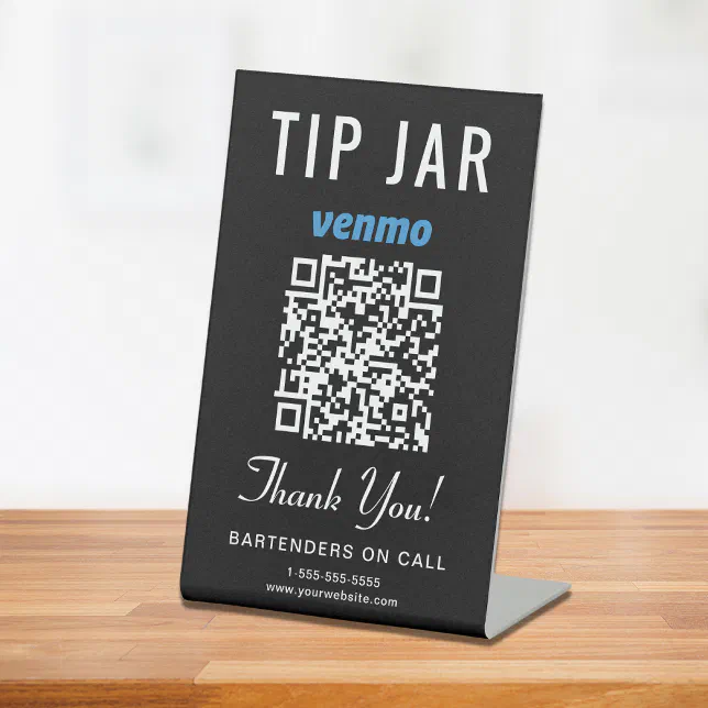 Tip Jar Venmo QR Code Black Pedestal Sign | Zazzle
