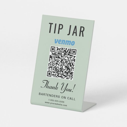 Tip Jar Venmo QR Code Sage Green Tabletop Pedestal Sign | Zazzle