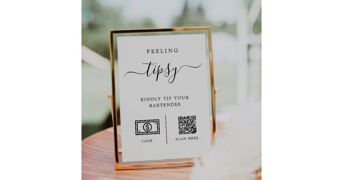 Tip Your Bartender Sign, Wedding Bar Tip Sign Invitation | Zazzle