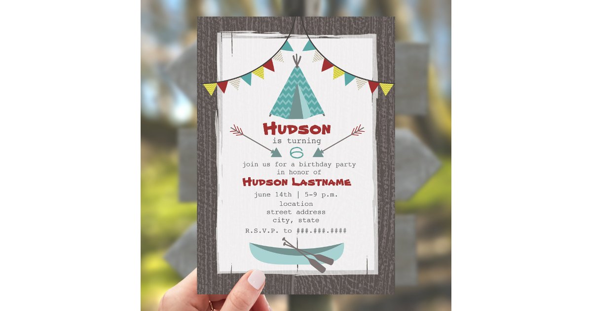 Tipi Birthday Party Invitation Red + Turquoise | Zazzle