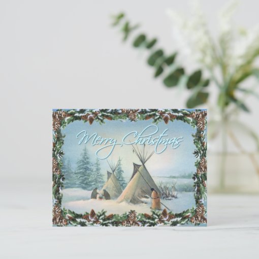 TIPI CAMP SQUAW & BOUGHS by SHARON SHARPE Holiday Postcard | Zazzle