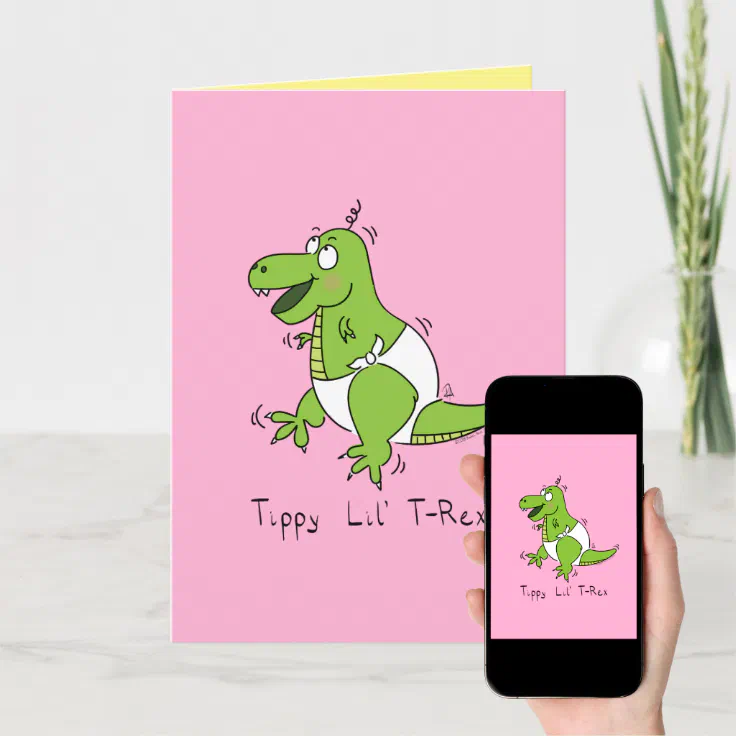 Tippy Lil T-Rex Baby Dinosaur Cute Greeting Card | Zazzle