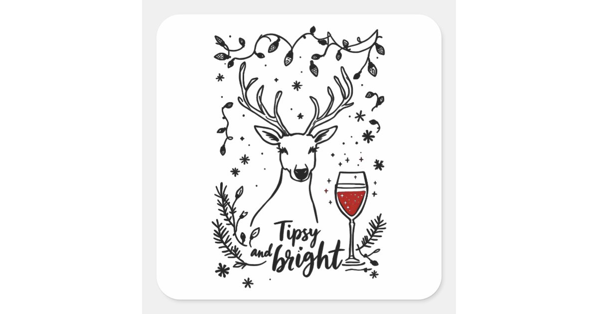 Tipsy and Bright Deer Square Sticker | Zazzle