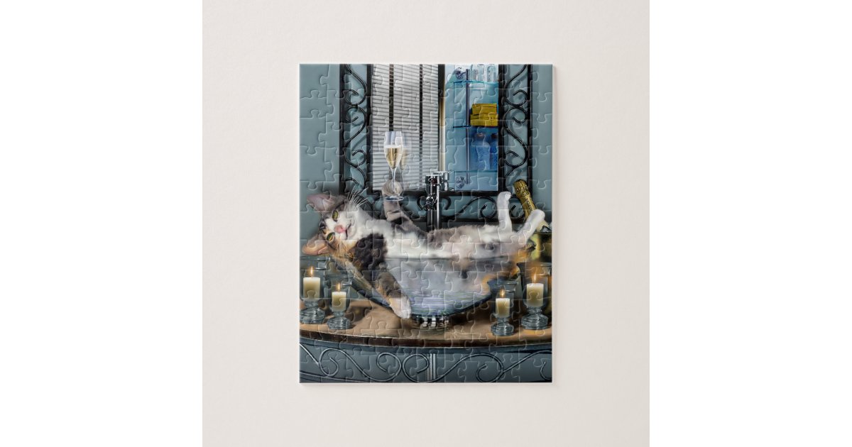 Tipsy kitty puzzle. jigsaw puzzle | Zazzle