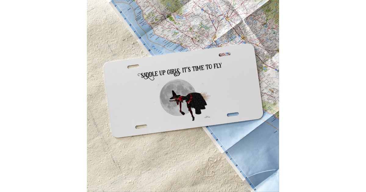 Tipsy Witch On Flying Broom License Plate | Zazzle